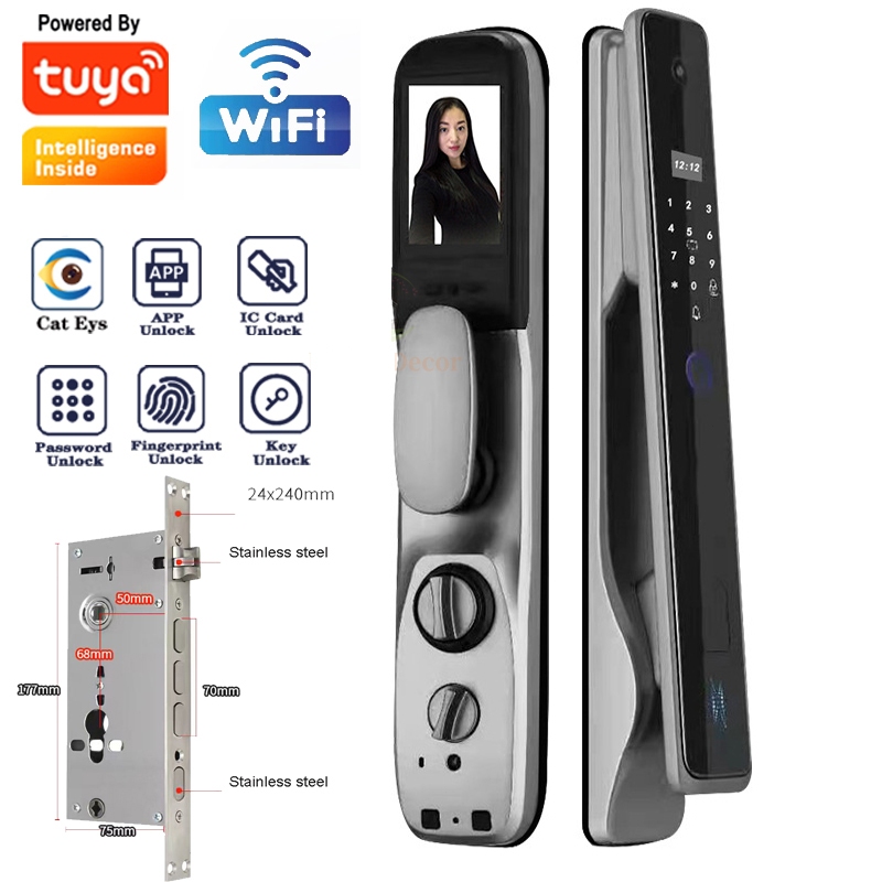 Wifi Tuya Smart door Lock 3D Face Cat Eye unlock Smart Lock with HD ...