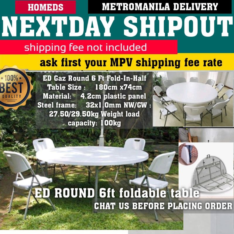 WC ED-Round 6ft table fold in half | Shopee Philippines