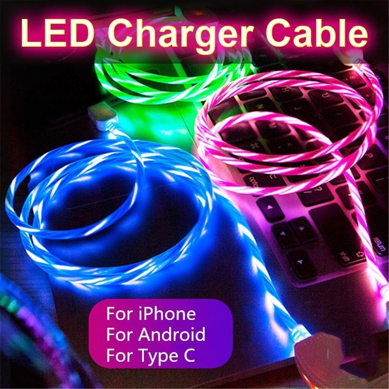 3In 1 Fast Charging Data Line 5A USB Colorful Flowing Light Charging ...