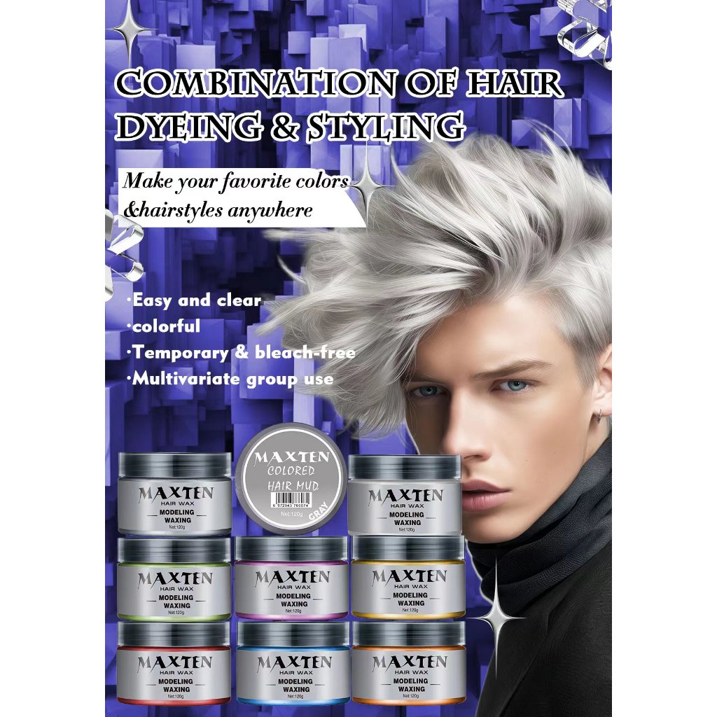 Washable Colored Hair Mud Wax 120g Blue Red Gold Green Purple Gray ...