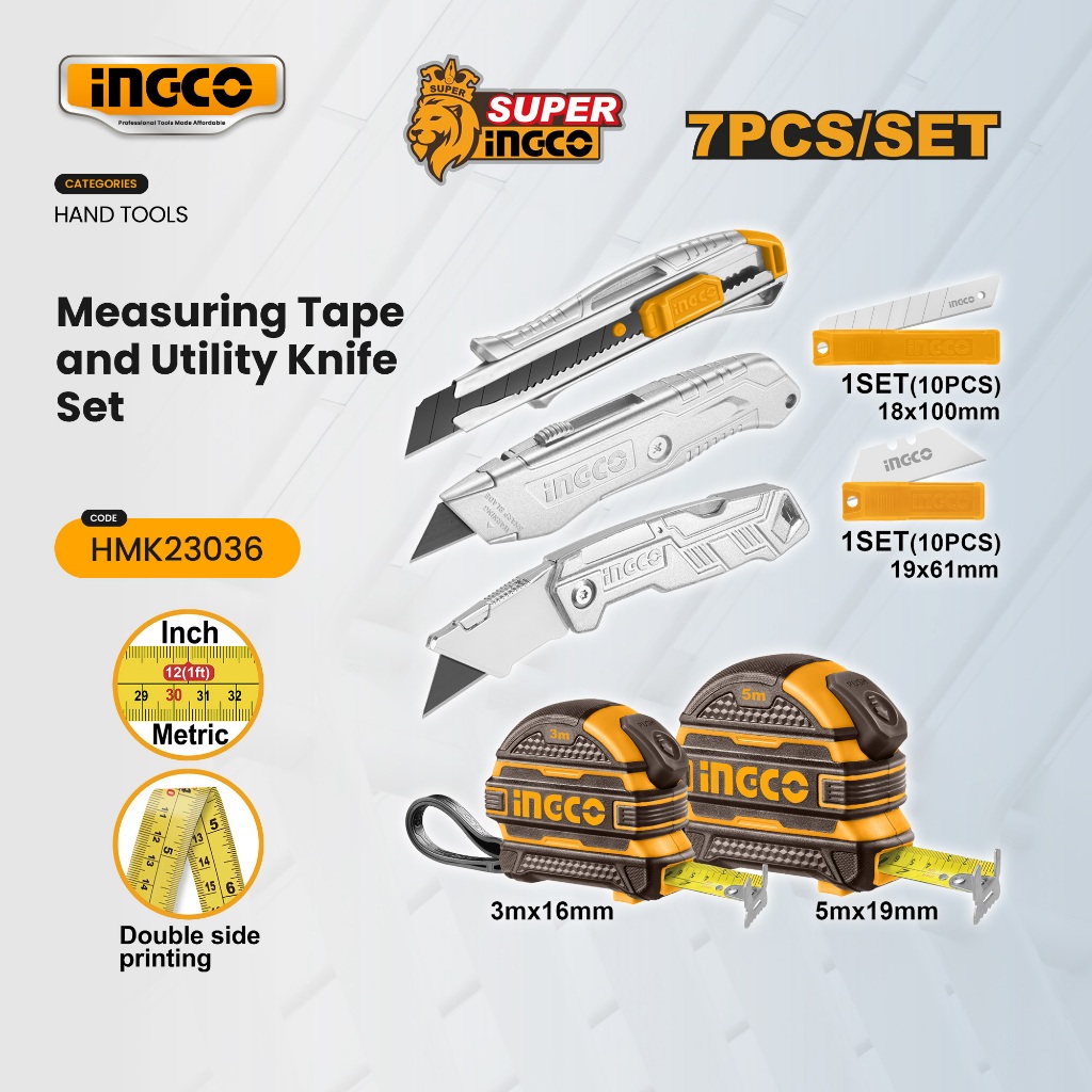 Ingco 7pcs Measuring Tape and Utility Knife Set Measurement /Cutting ...