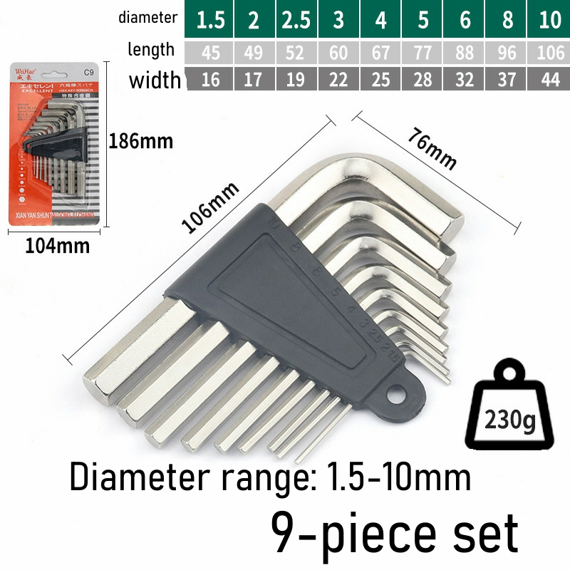 9-Piece/set 1.5mm-10mm L Type Double-End Key Allen Hex Wrench Set Allen ...