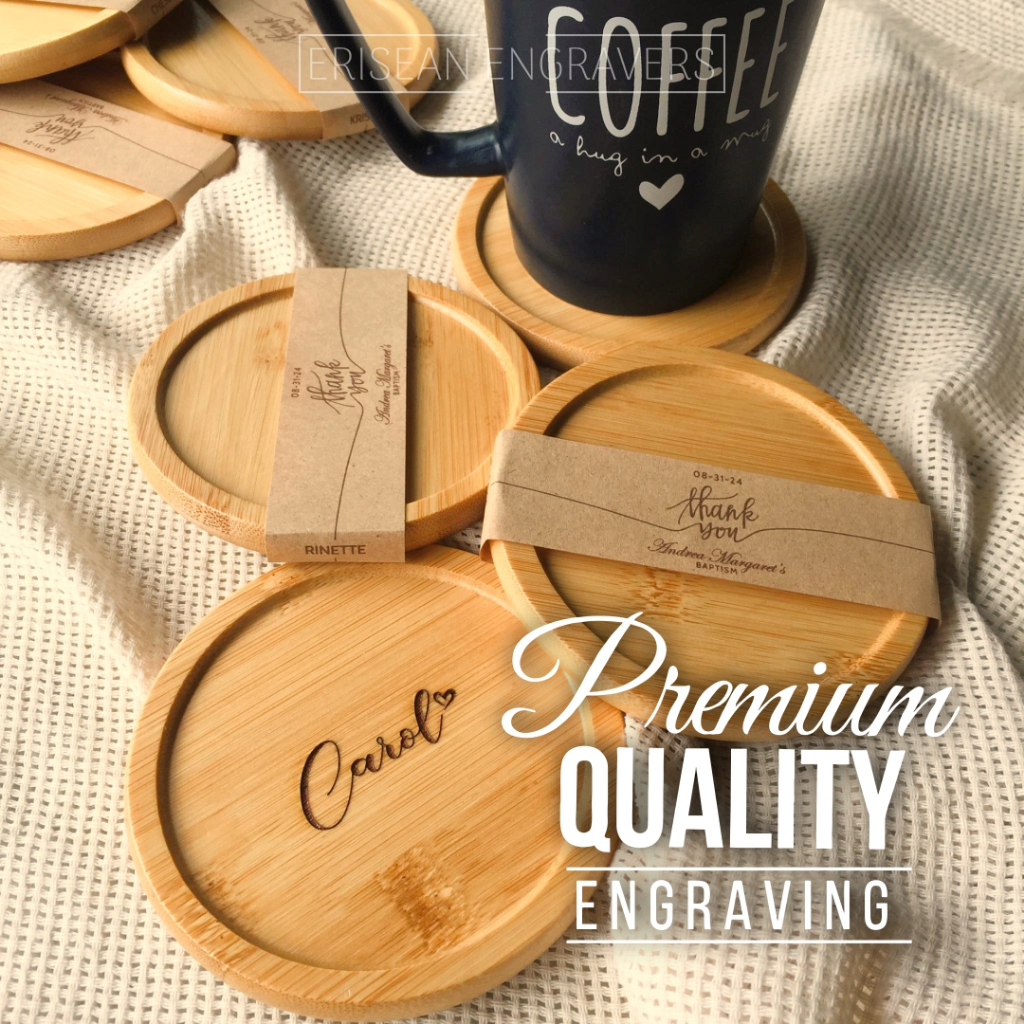 Eriseans | Personalized Bamboo Mug Coaster Laser Engraved for Souvenirs ...
