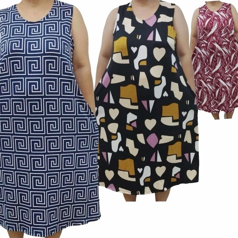 2XL 3XL PLUS SIZE SANDO DRESS/DASTER | Sleeveless Maternity Dress Pambahay with side pocket ...