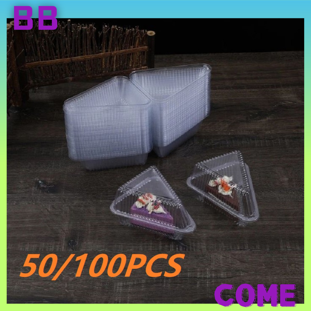 50/100PCS Cake Slice Clamshell Container Transparent Disposable Single ...