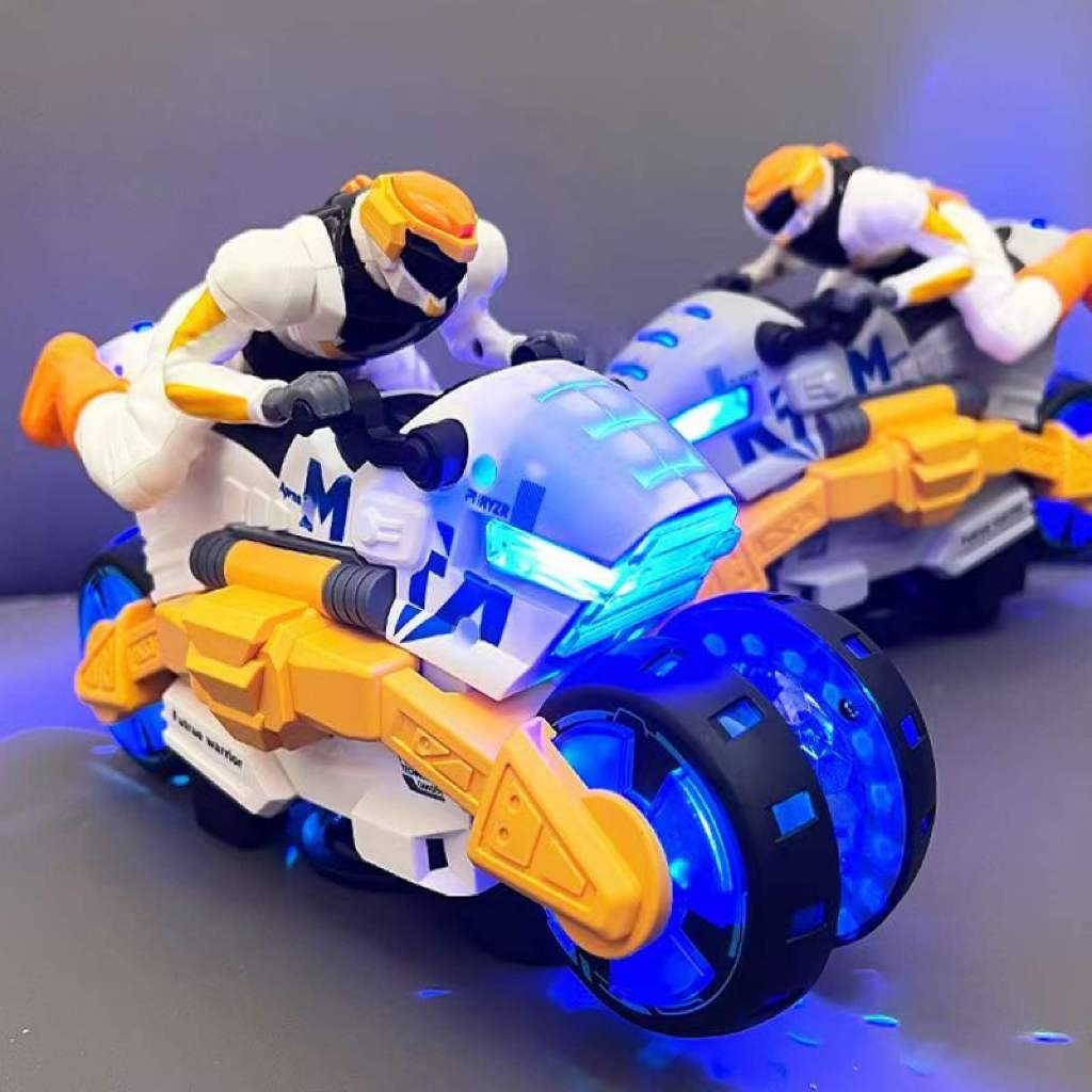 Electric stunt transformable motorcycle children's toy spinning light ...