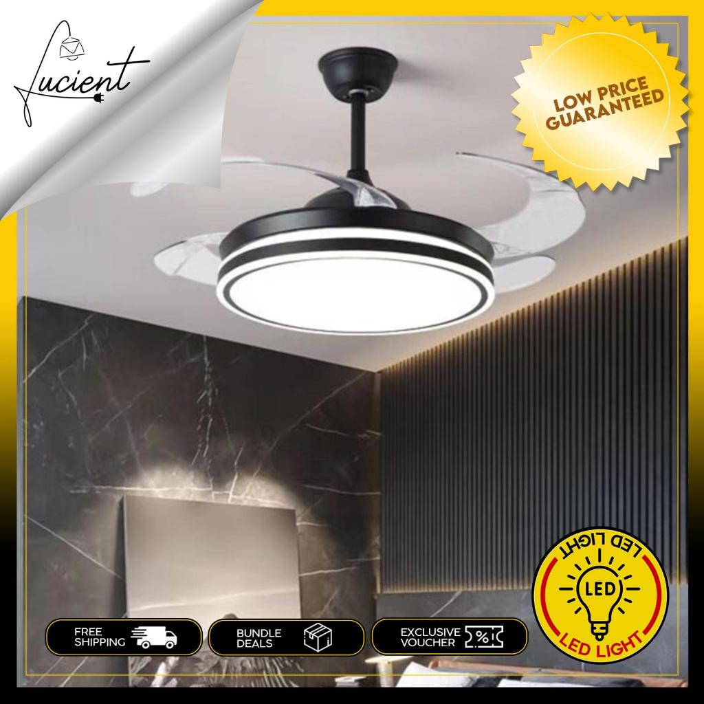 LUCIENT Retractable Remote Control Fan Light Luxury Ceiling Fans Living ...