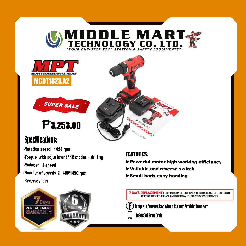 MPT BRAND CORDLESS DRILL MCDT1213.A2 18V | Shopee Philippines