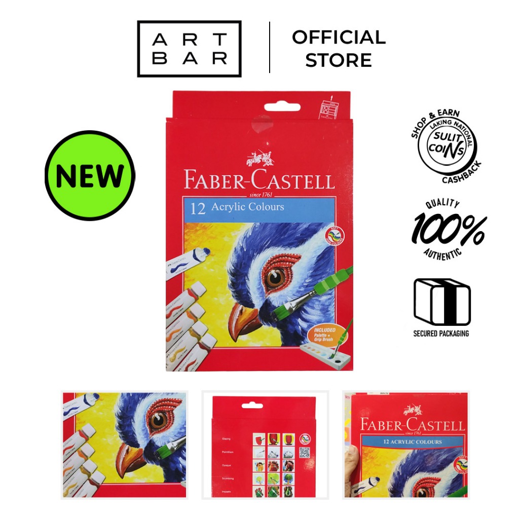 Faber-Castell Coloring Set 12s Acrylic Color Palette and Grip Brush ...