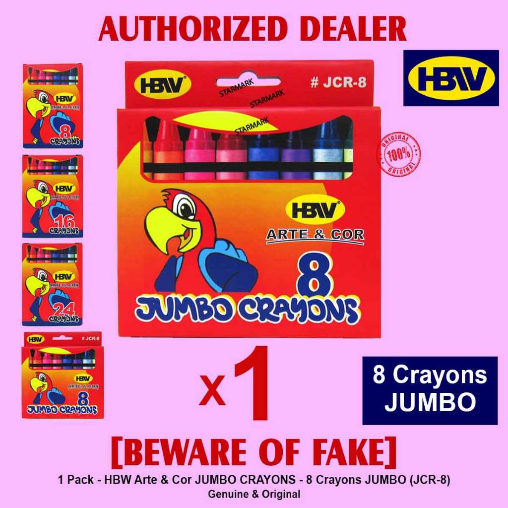 HBW Crayons Crayon 8pcs JUMBO Size JCR-8 JCR8 HBW Arte & Cor - 1 Pack ...
