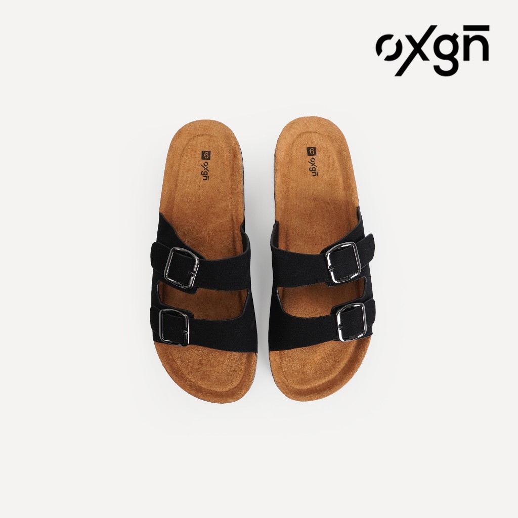OXGN Double Band Cork Sole Slides For Men (Black) | Shopee Philippines