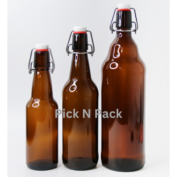 AMBER ROUND Swing Cap Top Glass Bottle (Empty) | Shopee Philippines