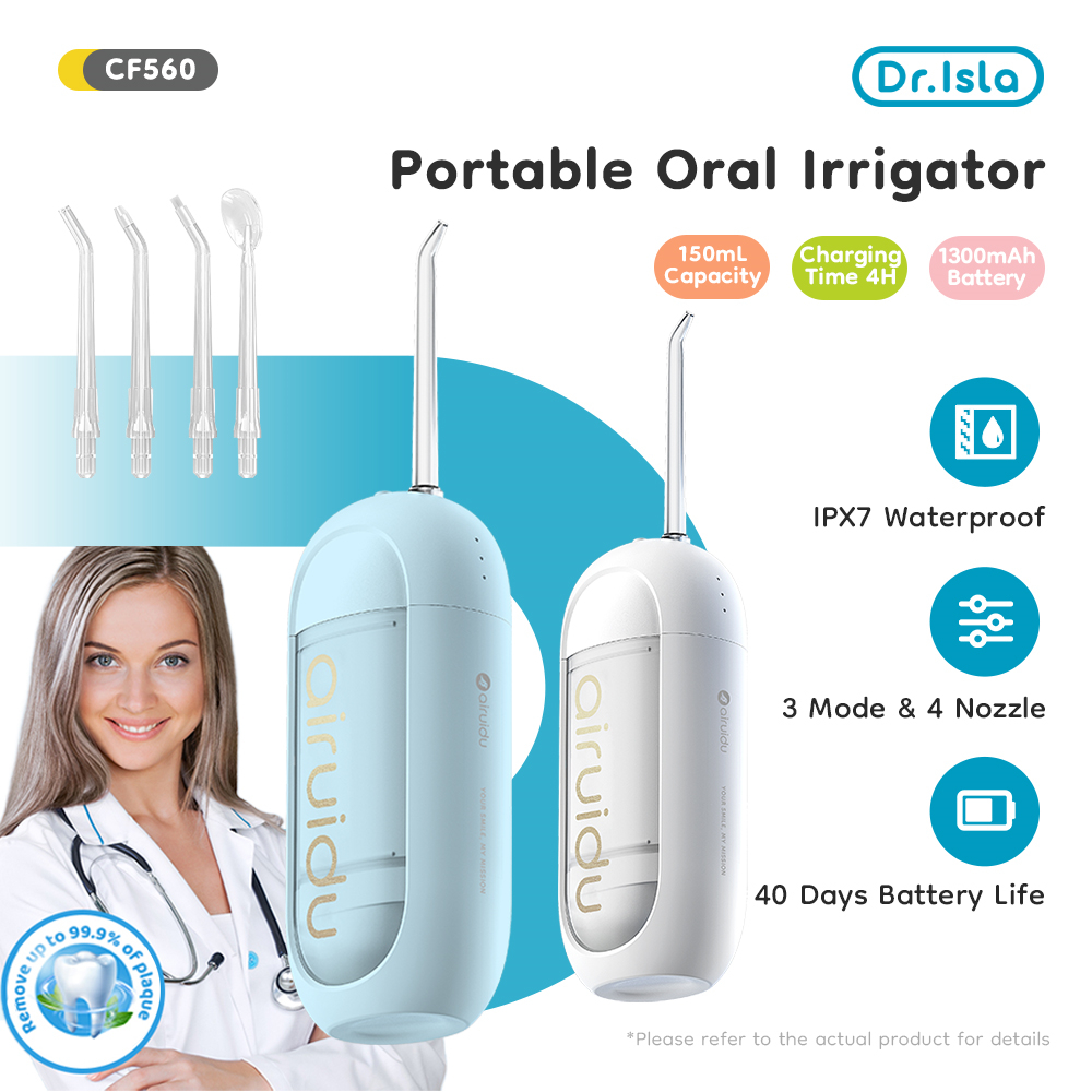 Dr.isla Water Flosser Mini Oral Irrigator 3 Speed 4 Nozzle IPX7 ...