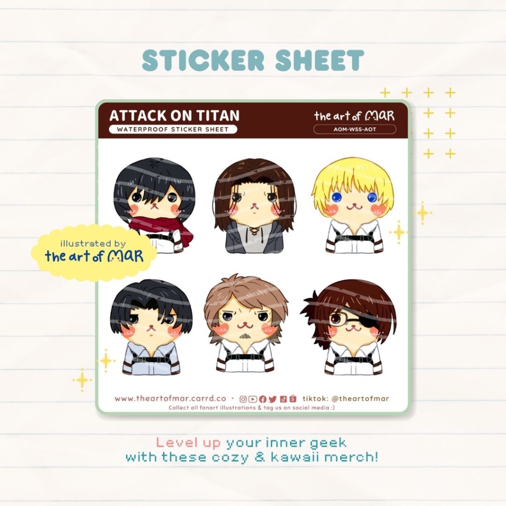 Attack on Titan chibi sticker sheet by The Art of Mar | waterproof ...