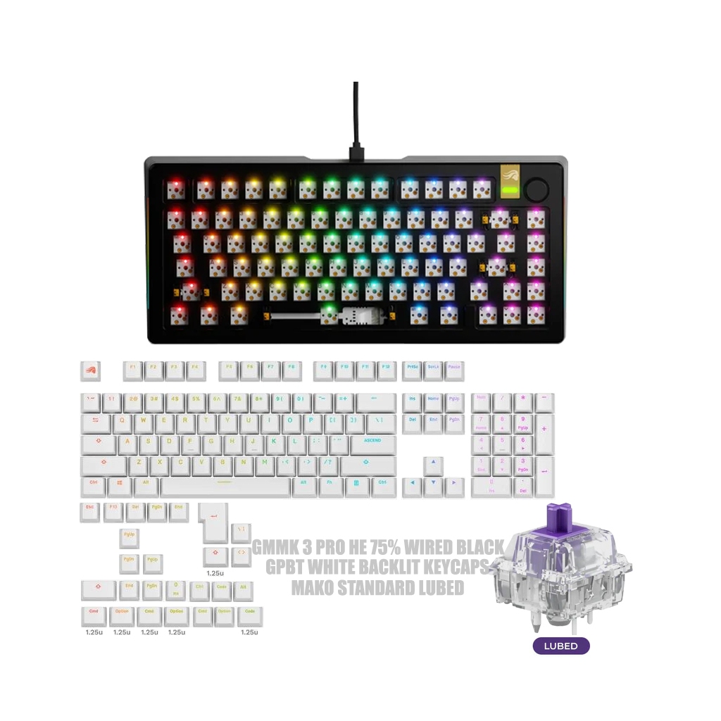 Glorious GMMK 3 PRO HE 75% WIRED PRE-BUILT WITH SWITCHES & GPBT WHITE ...
