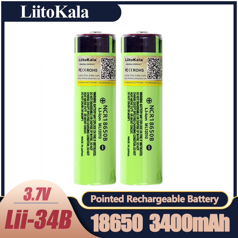 LiitoKala Original Rechargeable Battery 18650 3400mAh 3.7V Li-ion 10A Discharge Pointed ...