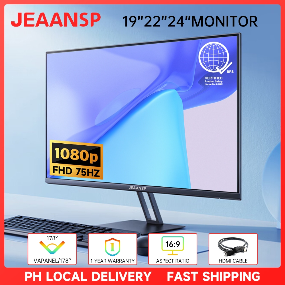 JEAANSP PC 19" 22“ 24“ Inch Monitor 60Hz 5MS FHD IPS Freesync Essential ...