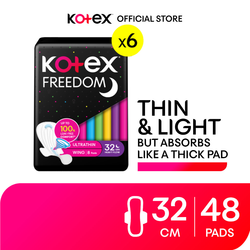 Kotex Freedom Ultrathin Sanitary Napkins 32cm - 8 Pads x 6 Packs (48 ...