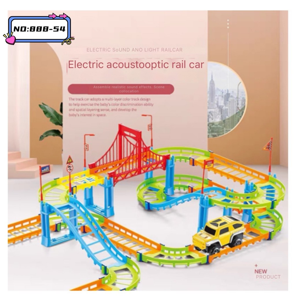 3D DIY Electric Rail car toy Track Racing Educational Assemble toy cars ...