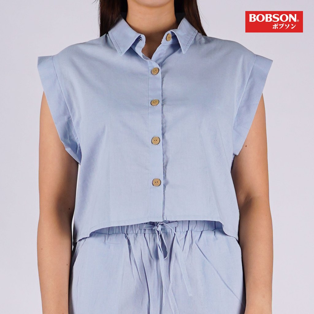 Bobson Japanese Ladies Basic Woven Shirt Boxy Fit 155986 (Blue) | Shopee Philippines