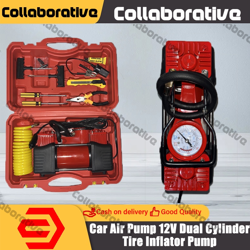 Car air pump 12V dual-cylinder tire inflation pump mute pump pump high ...