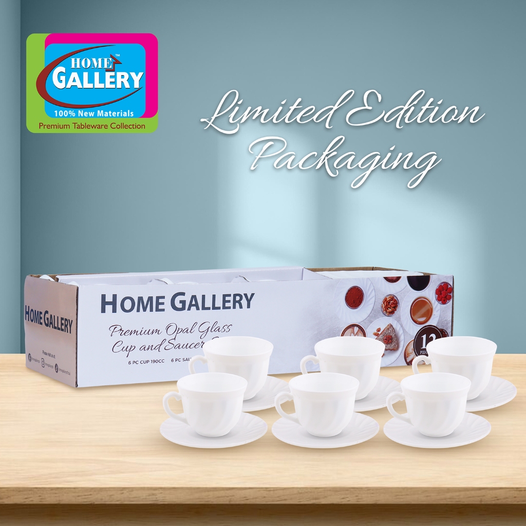 Home Gallery Opal Glass Cup and Saucer Set 12pcs 100% Food Grade ...