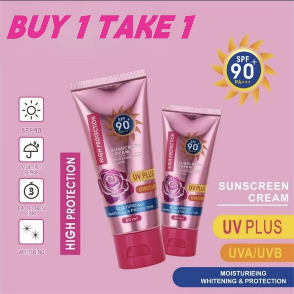 BUY 1 TAKE 1 SUNSCREEN CREAM SPF 90+ HIGH PROTECTION UV PLUS 60ml | Shopee Philippines