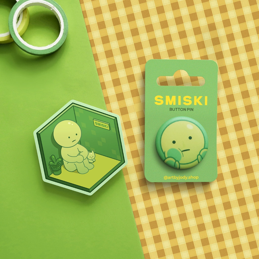 Cute Smiski Premium Vinyl Sticker and Button Pin Bundle | ArtbyJody ...
