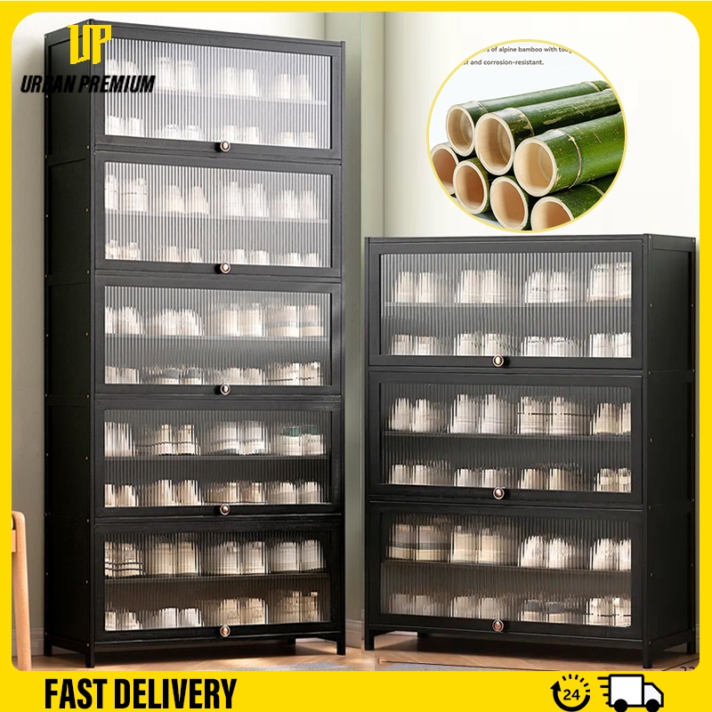 Black Durable 5/7/9 Layers Shoe Cabinet Bamboo Acrylic Door Shoe ...
