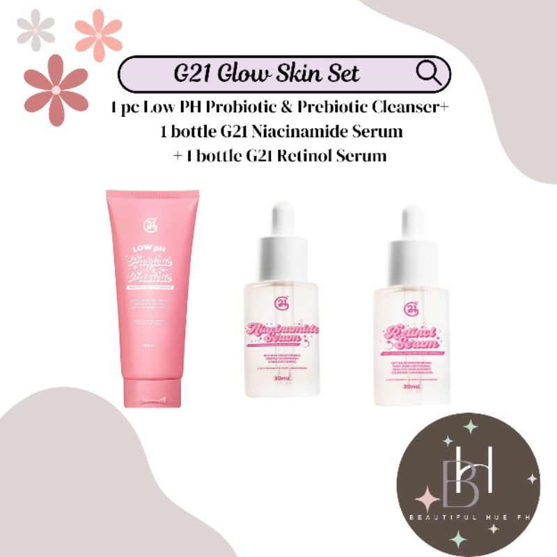 G21 Glow Skin Set (Low PH Probiotic & Prebiotic Cleanser, Retinol Serum ...