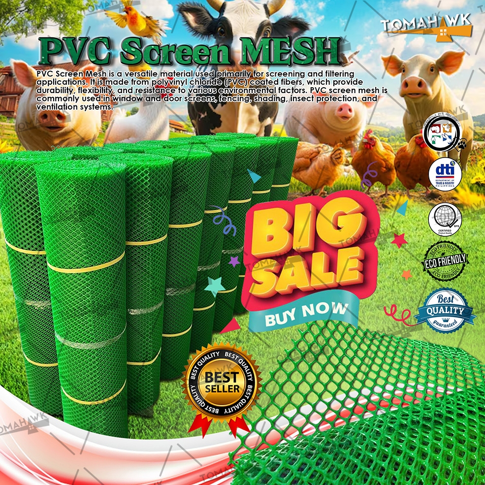 TOMAHAWK PER YARD PVC SCREEN MESH PLASTIC GREEN COLOR / 3FT & 4FT ...