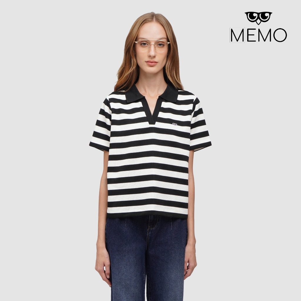 Memo Striped Polo For Women (Black) | Shopee Philippines