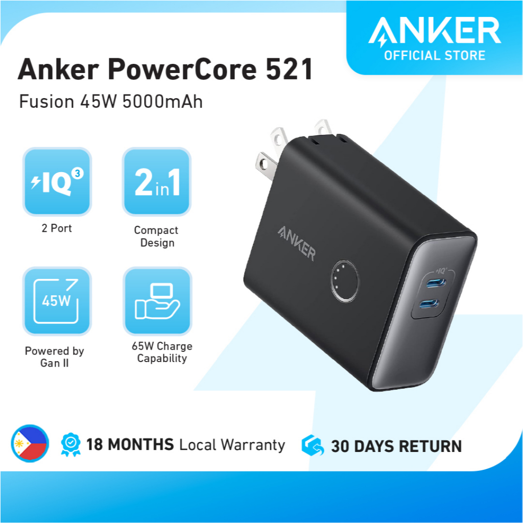 Anker 521 PowerCore Fusion Dual-Port USB-C 45W, 5,000mAh, 20W Portable ...