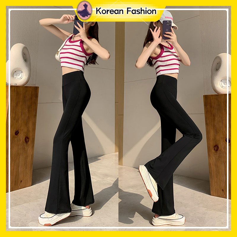 Black Flare Pants Women High Waist Slacks Plus Size Slocks Casual Wide ...