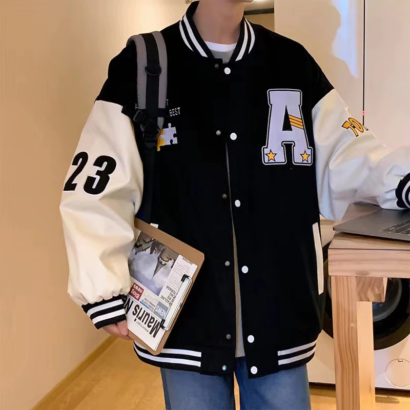 Trendy boys varsity jacket Korean retro loose letter jacket baseball ...