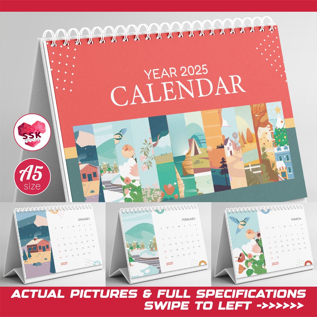 Month Seasons A5 Desk Calendar 2025 | Mini Calendar | with Stand ...