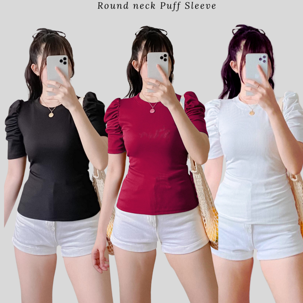 ZAG ROUNDNECK PUFFED SLEEVE FULL LENGTH KNITTED BLOUSE WOMENS TOP ...