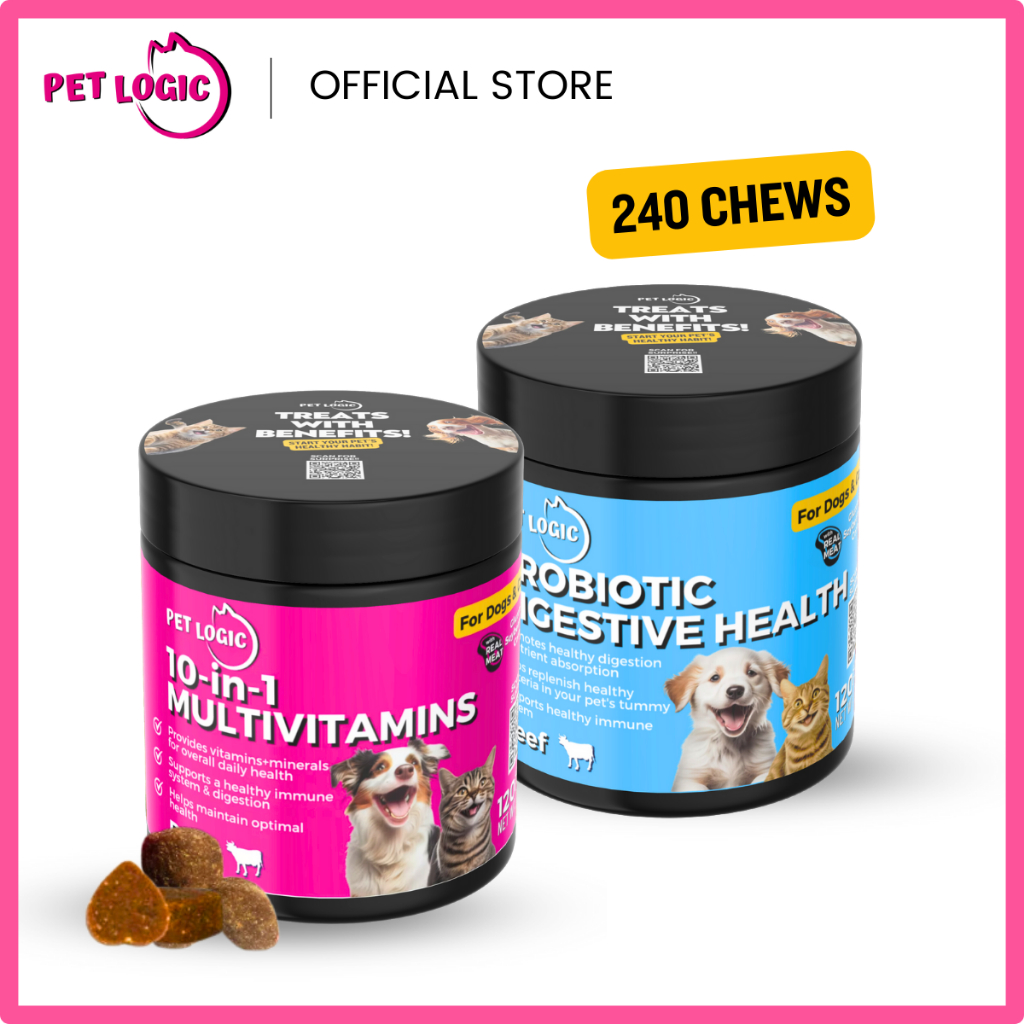 Pet Logic 10-in-1 Multivitamins + Probiotic Digestive Dog & Cat Treats ...