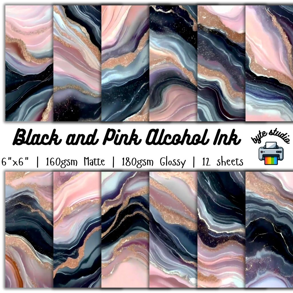 12 Sheets Black and Pink Alcohol Ink by byte studio | Cardstock Craft ...