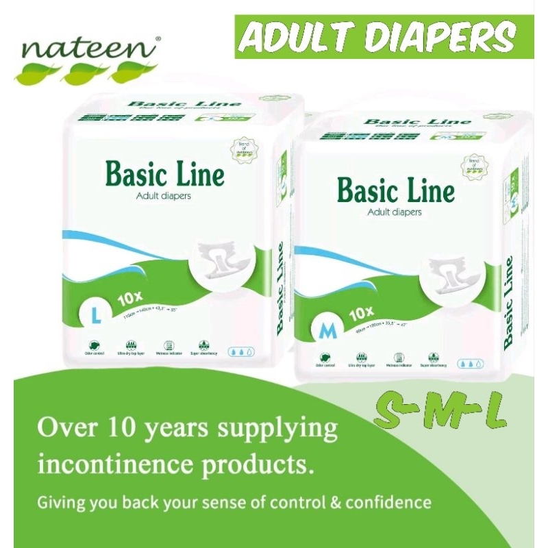 Adult Diapers Taped Nateen Basic Line Blue & Prime Line, S-M-L-XL 10pcs ...