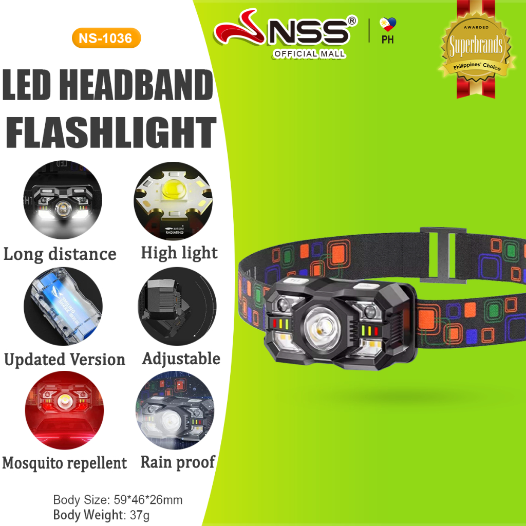 NSS LED Headband Rechargeable Adjustable Flashlight Large Floodlight ...