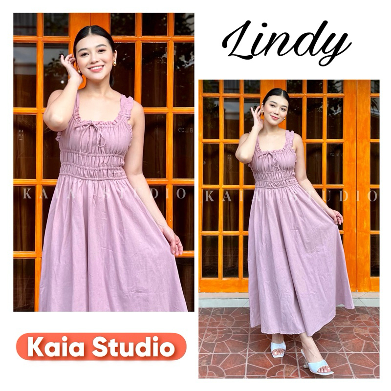 LINDY — Ruched Strap Gartered Waist Linen Maxi Dress | Kaia Studio | Shopee Philippines
