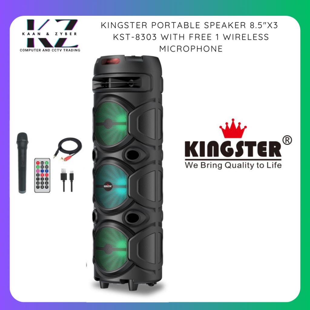 KINGSTER PORTABLE SPEAKER 8.5"x3 KST-8308 With Free 1 wireless ...
