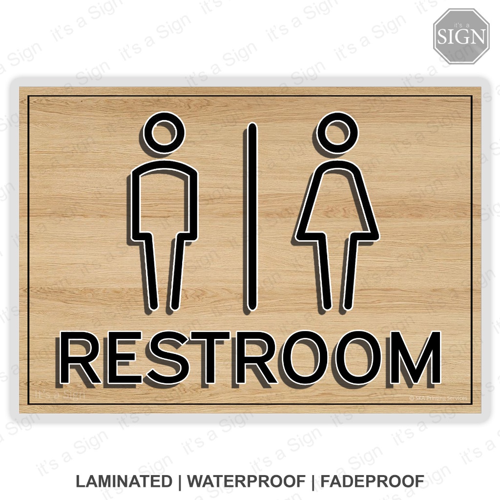 Restroom Toilet Sign Wood Photo Background - Laminated Signage Label ...