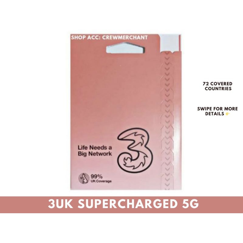 3uk Supercharged data sim for Europe & 72 countries for seaman or ...