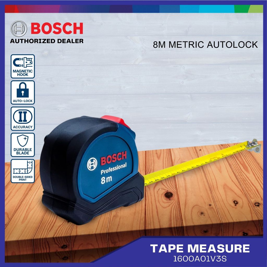 Bosch Tape Measure 8m Metric Autolock 1600A01V3S Heavy Duty Hand Tools ...
