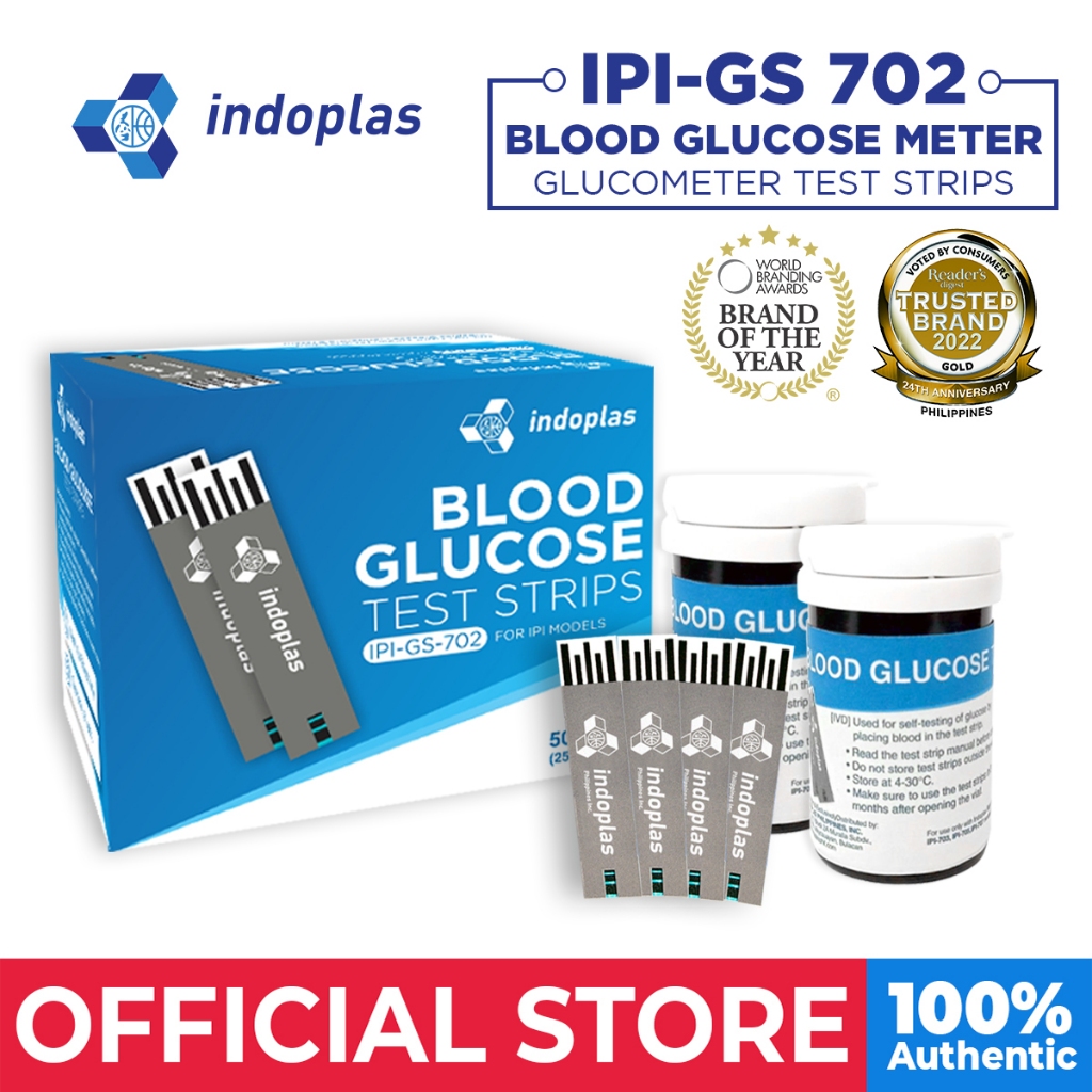 Indoplas IPI-GS-702 Blood Glucose Meter Glucometer Test Strips - 50 pcs ...