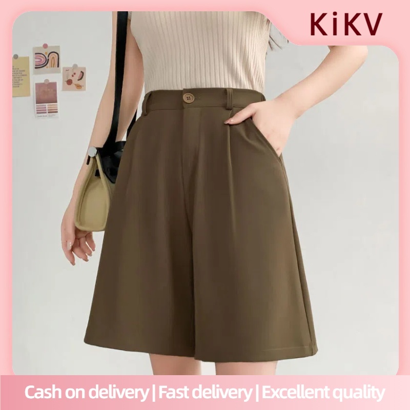 KiKV 2024 Khaki Suit Shorts Small Tall Waist Loose Slim Wide Leg Pants ...