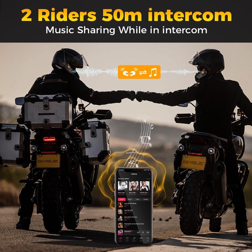 GEARELEC C2 Pro Motorcycle Helmet Intercom Headset 2 Riders For Music ...