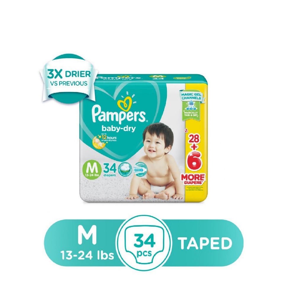 Pampers Baby Dry Diaper Taped Medium 34s | Shopee Philippines
